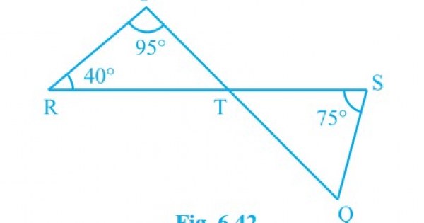 In Fig. 6.42, if lines PQ and RS intersect at point T, such that ∠ PRT = 40°, ∠ RPT = 95° and ∠ ...