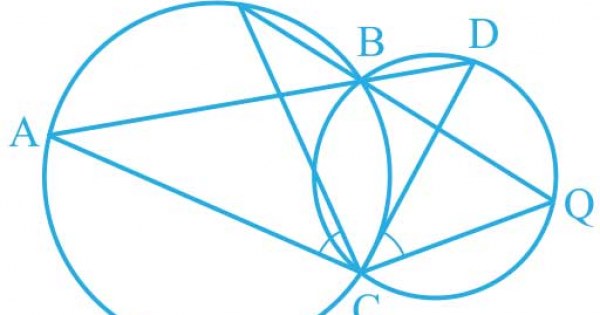 Two circles intersect at two points B and C. Through B, two line segments ABD and PBQ are drawn ...